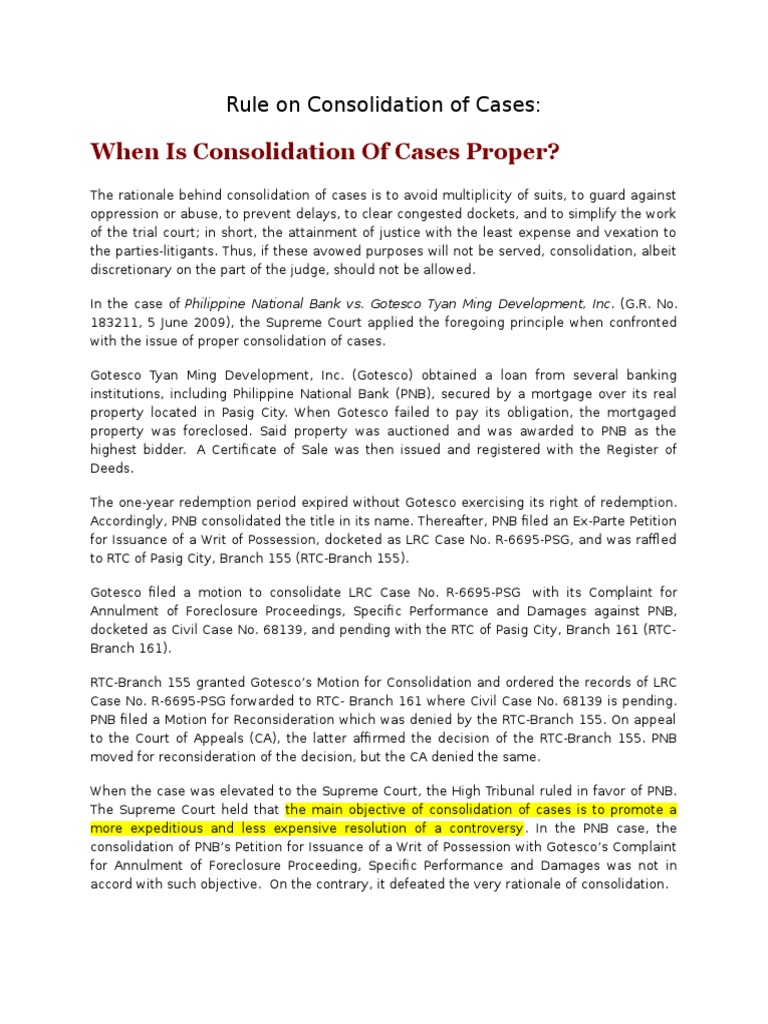 Supreme Court Ruling on Case Consolidation | PDF | Foreclosure ...