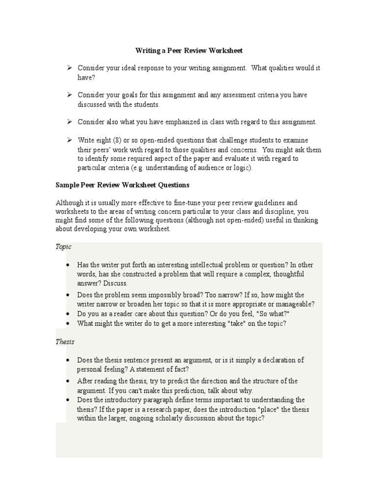 Writing Peer Review Worksheets | PDF | Sentence (Linguistics) | Argument