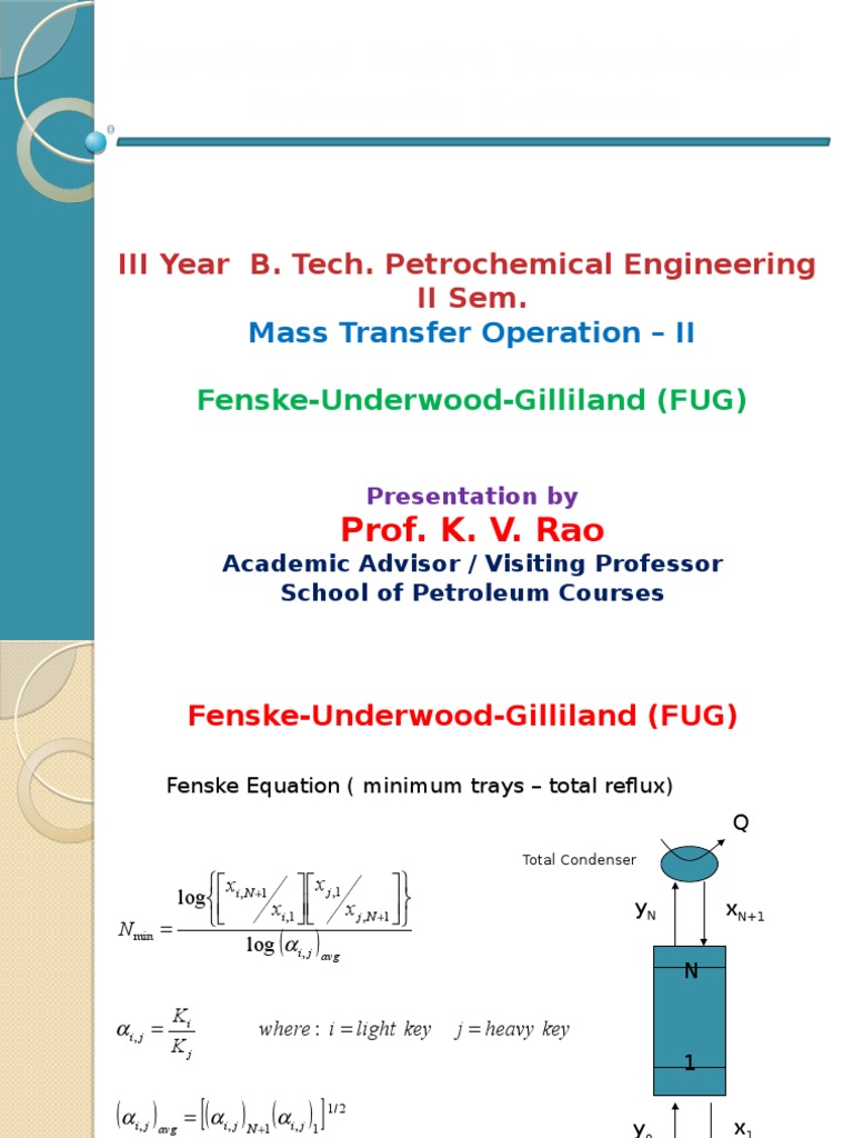 Fenske-Underwood-Gilliland Distillation Design | PDF | Distillation ...