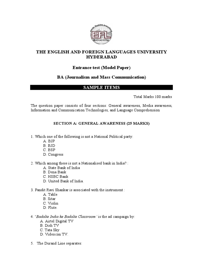 Model Paper BA (JMC) 2015 | PDF | Adobe Systems | English Language