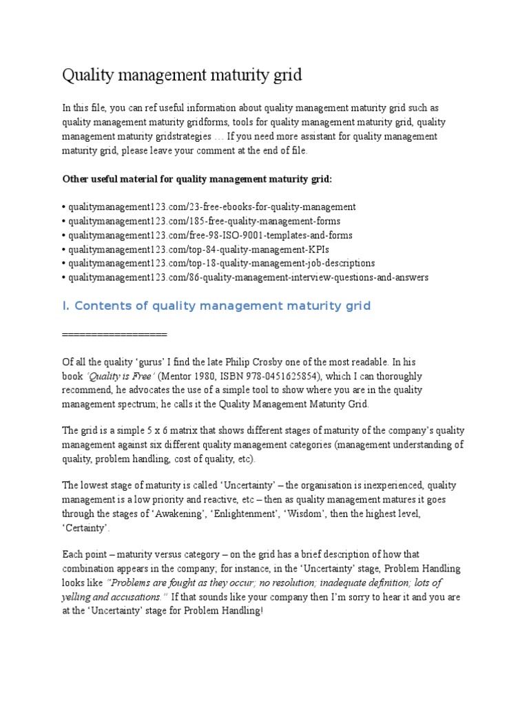 Quality Management Maturity Grid Guide | PDF | Scatter Plot ...
