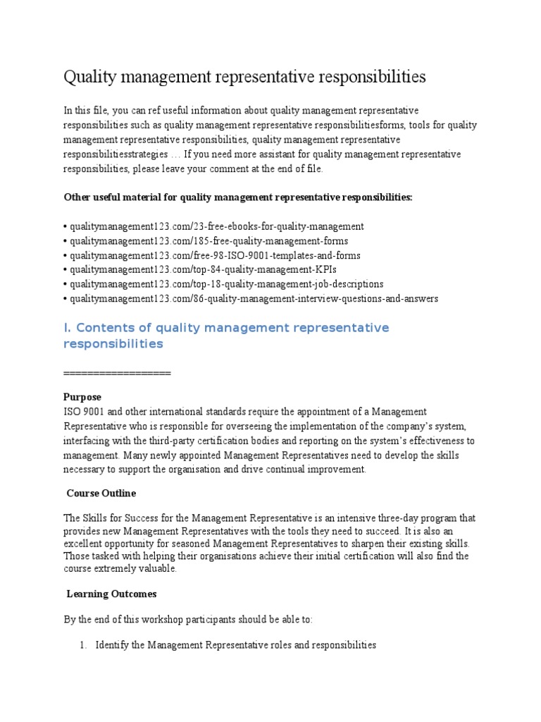 Quality Management Representative Responsibilities | PDF | Scatter Plot | Histogram