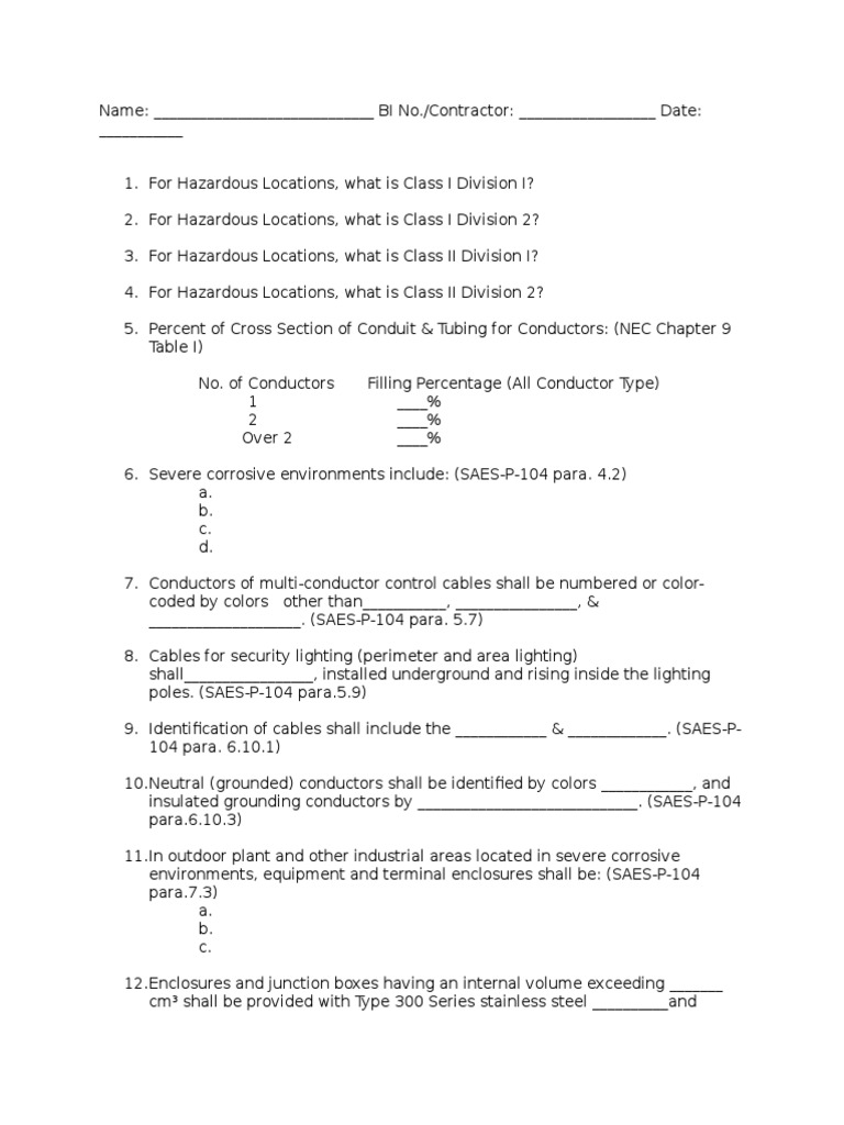 Electrical Exam | Cable
