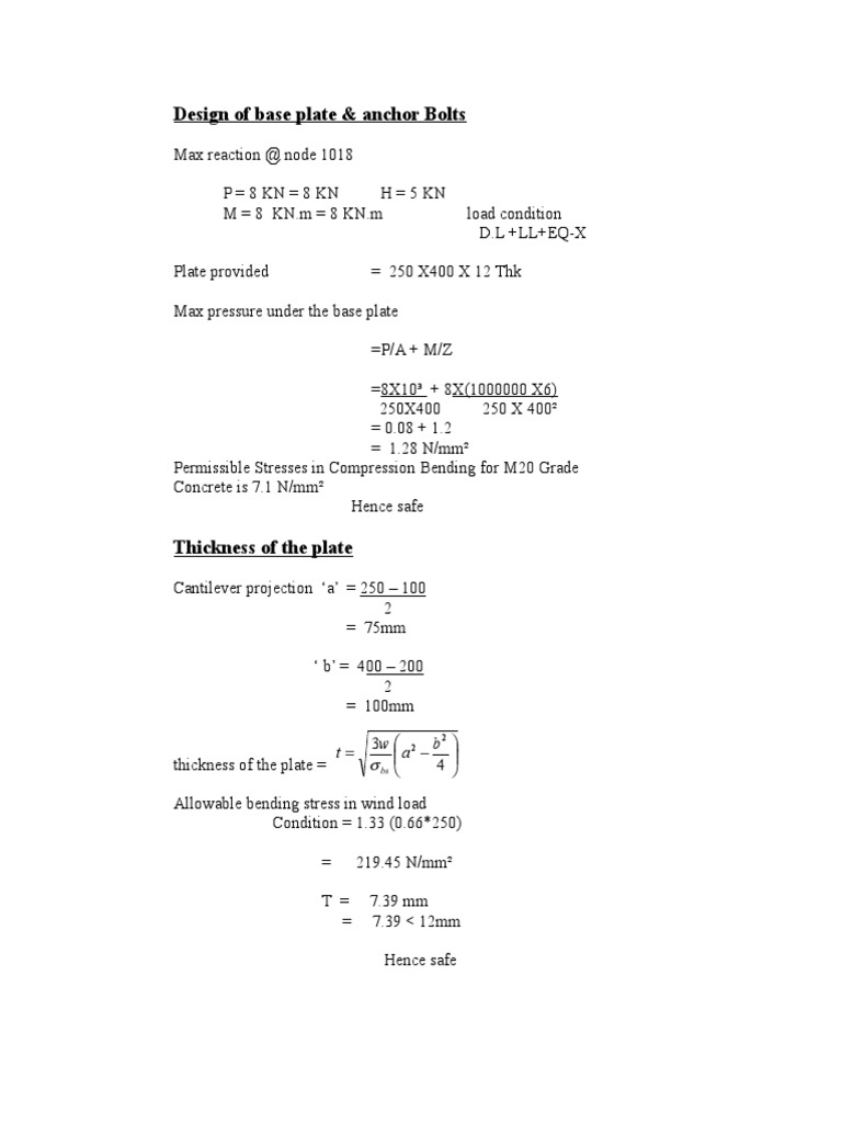 Base Plate and Anchor Bolt Design | PDF