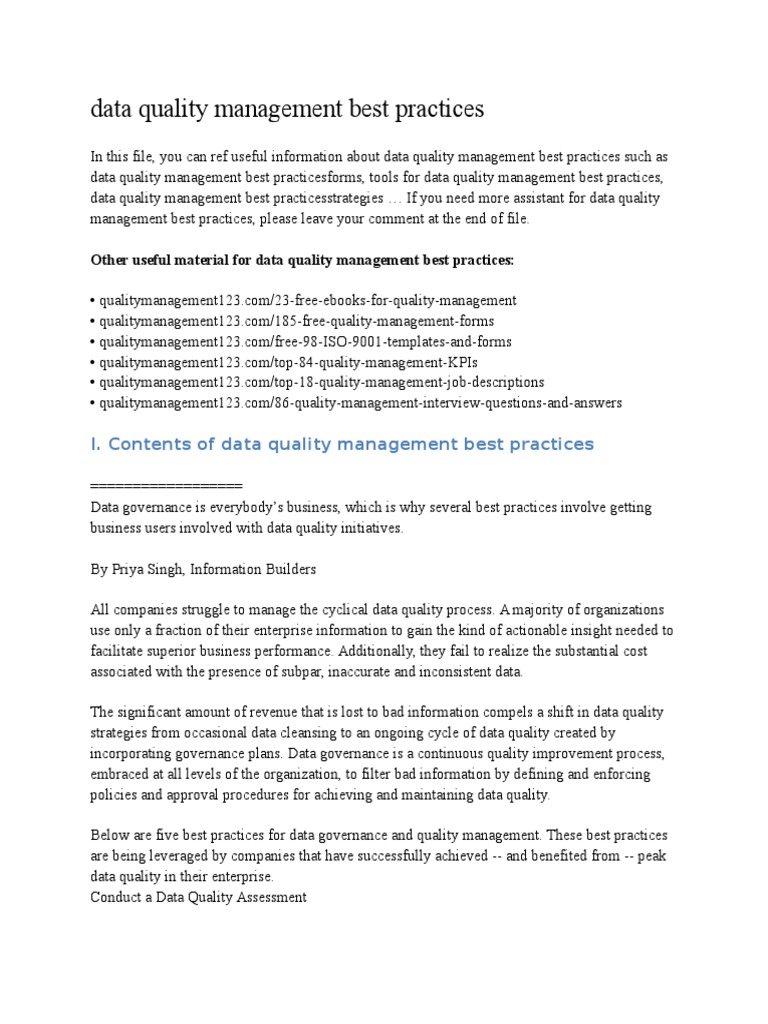 Data Quality Management Best Practices | PDF | Scatter Plot | Business