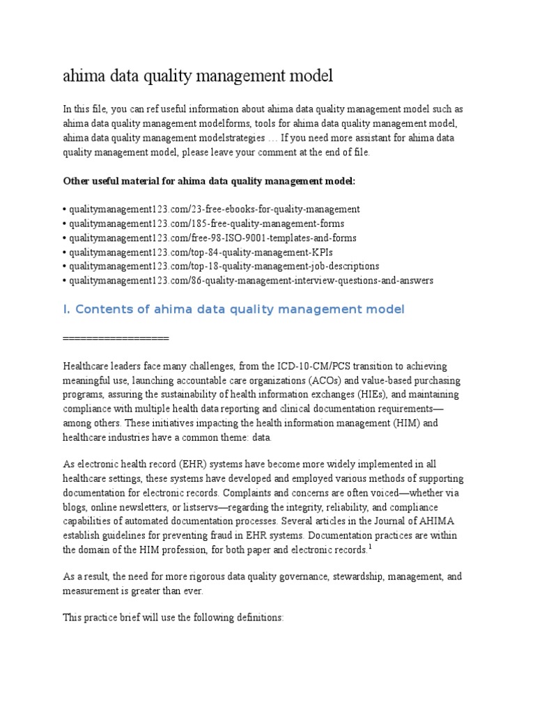 Ahima Data Quality Management Model | PDF | Scatter Plot | Histogram