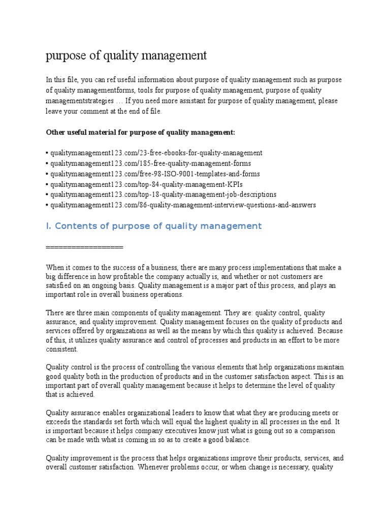 Understanding Quality Management Purpose | PDF | Scatter Plot ...