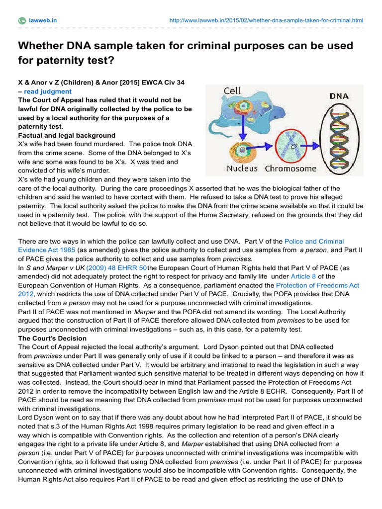 Whether DNA Sample Taken For Criminal Purposes Can Be Used For ...