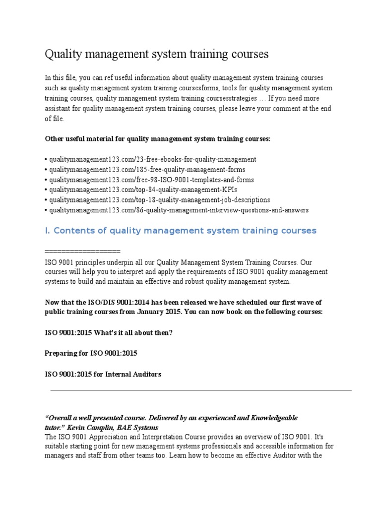 I. Contents of Quality Management System Training Courses | PDF | Scatter Plot | Correlation And ...