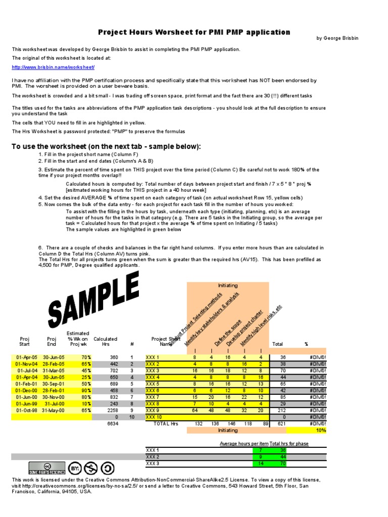 PMP Project Hours Worksheet | PDF | Project Management Professional ...