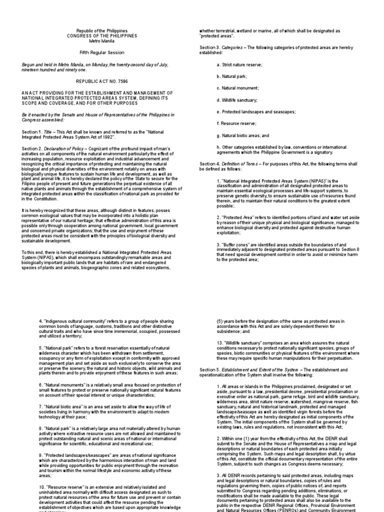 RA 7586 | Protected Area | Environmental Impact Assessment