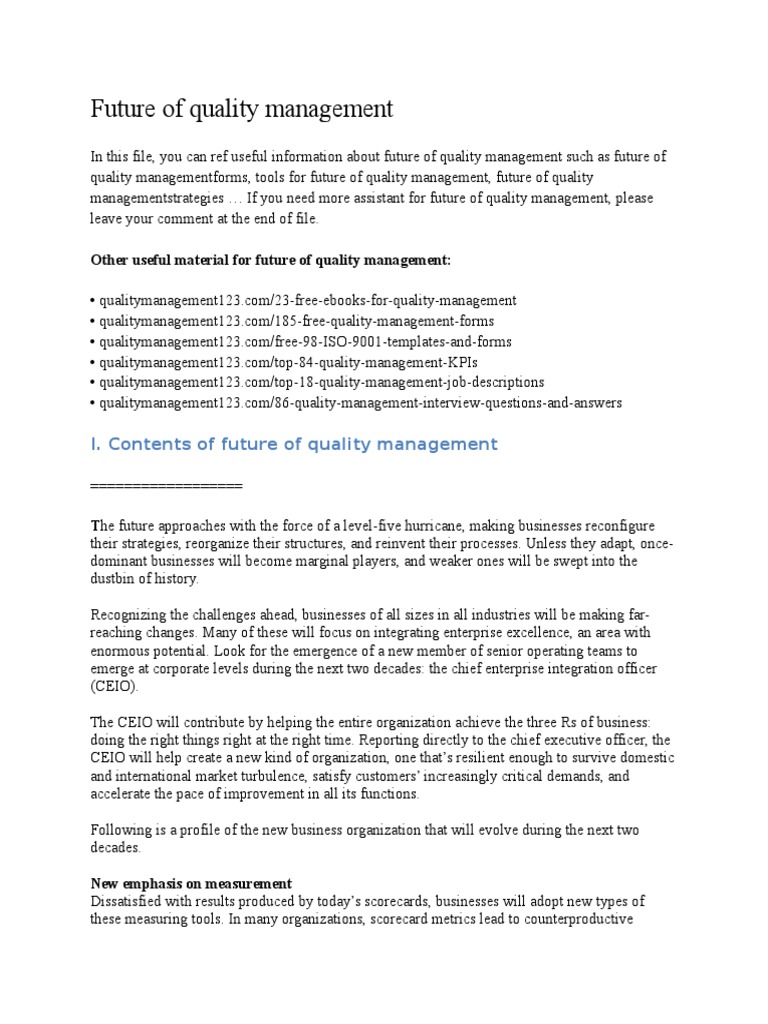 Quality Management's Future Trends | PDF | Scatter Plot | Business