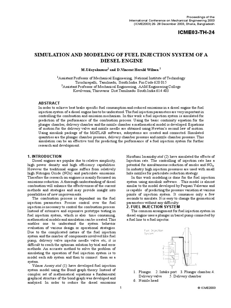 Simulation and Modelling of Injection System in Diesel Engine PDF | PDF ...