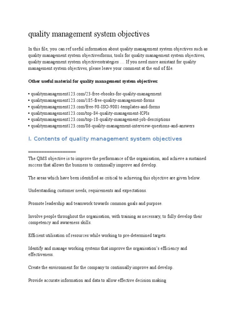 Quality Management System Objectives | PDF | Scatter Plot | Statistical ...