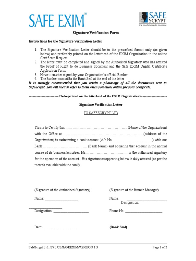 Signature Verification Letter Instructions | PDF