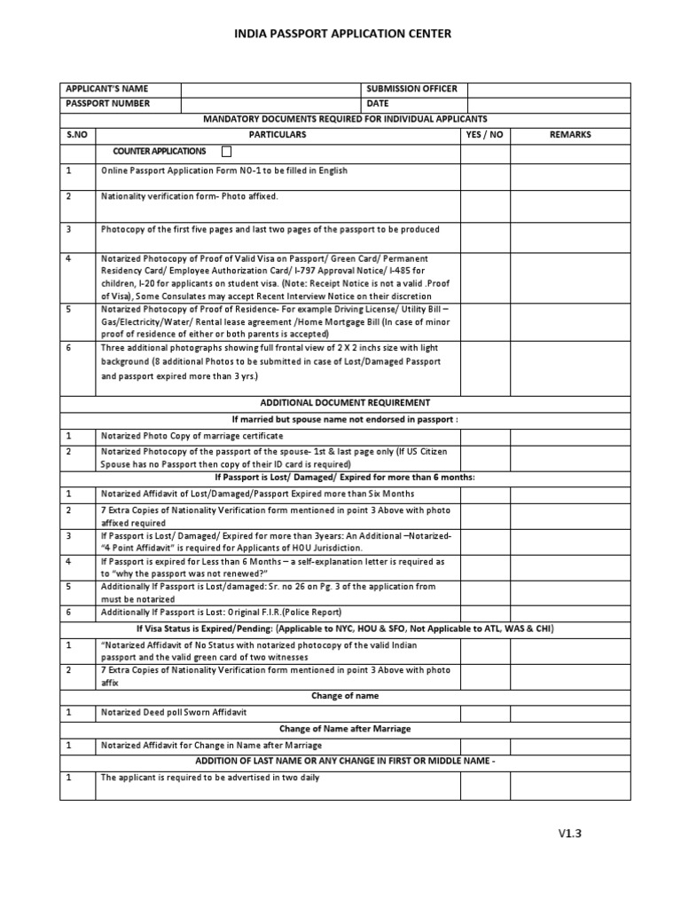 India Passport Check List | Notary Public | Passport