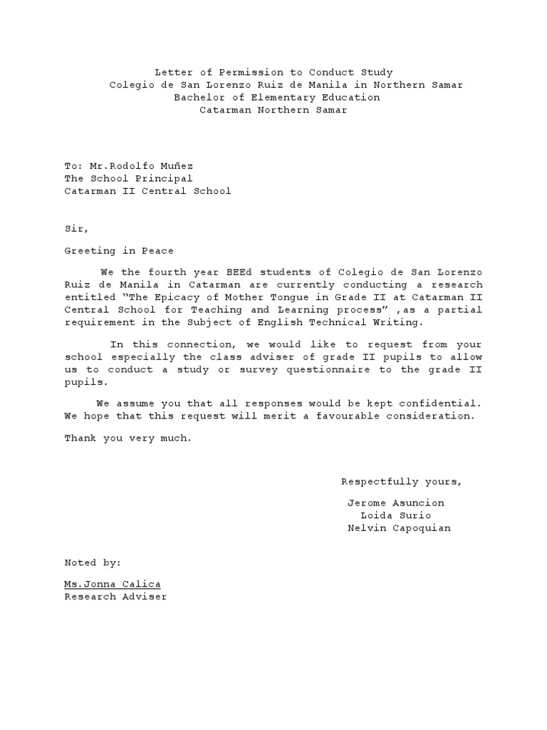 Letter of Permission To Conduct Study | PDF