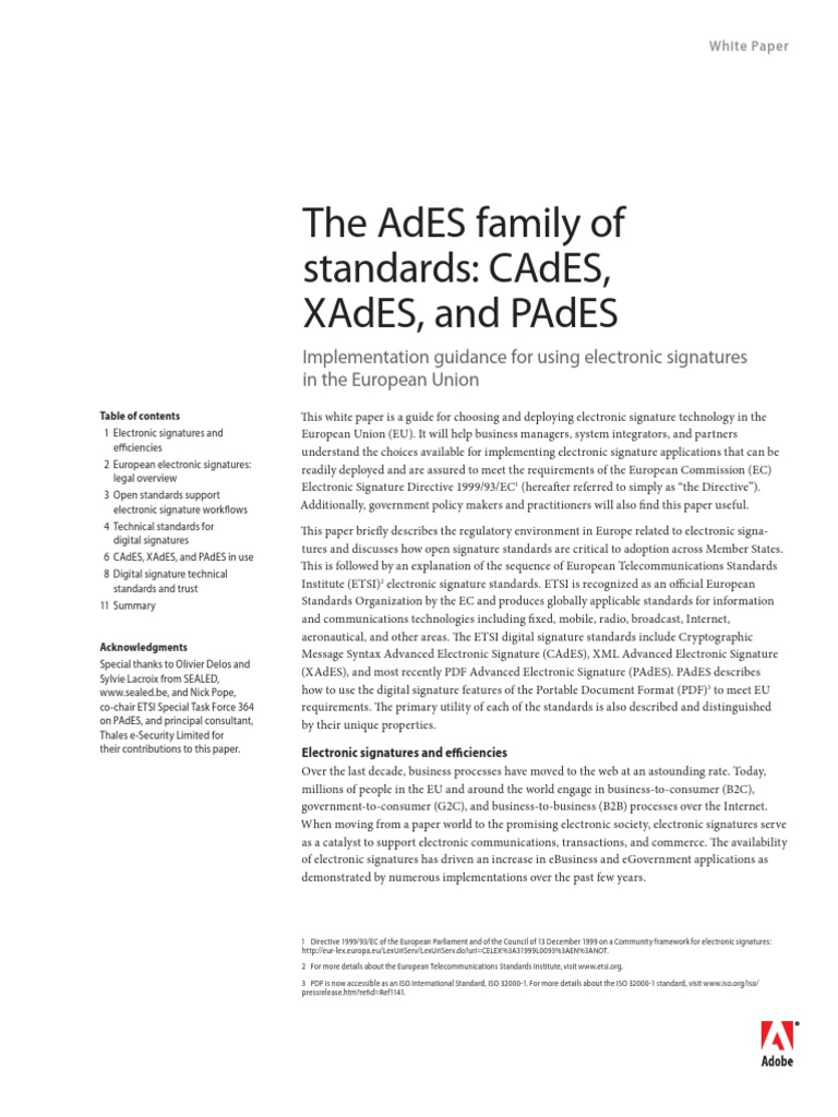 The AdES Family of Standards - CAdES XAdES PAdES | PDF | Portable ...
