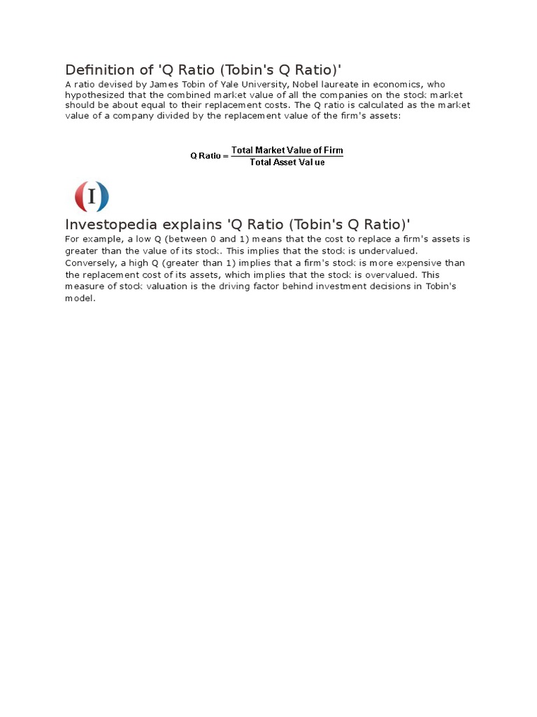 Definition of 'Q Ratio (Tobin's Q Ratio) ' | PDF
