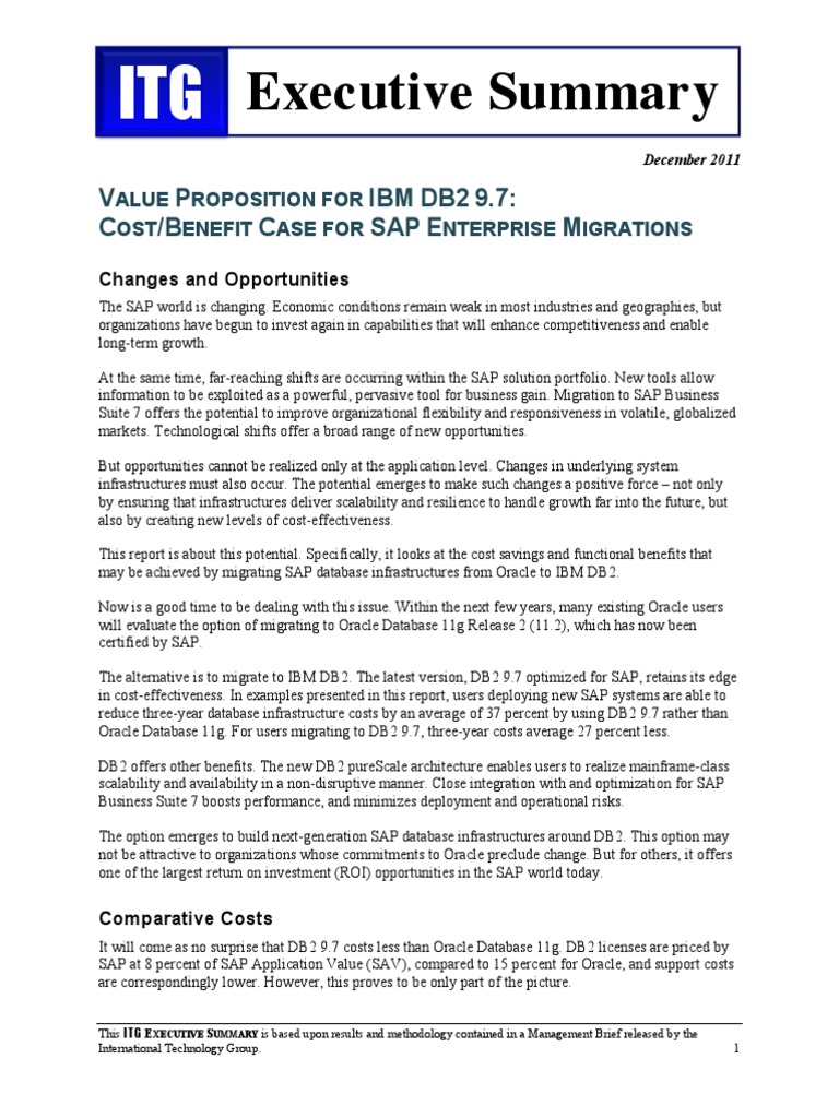 Itg 2011 12 Db2 Vs Oracle For Sap Executive Summary Pdf Ibm Db2 Oracle Database 