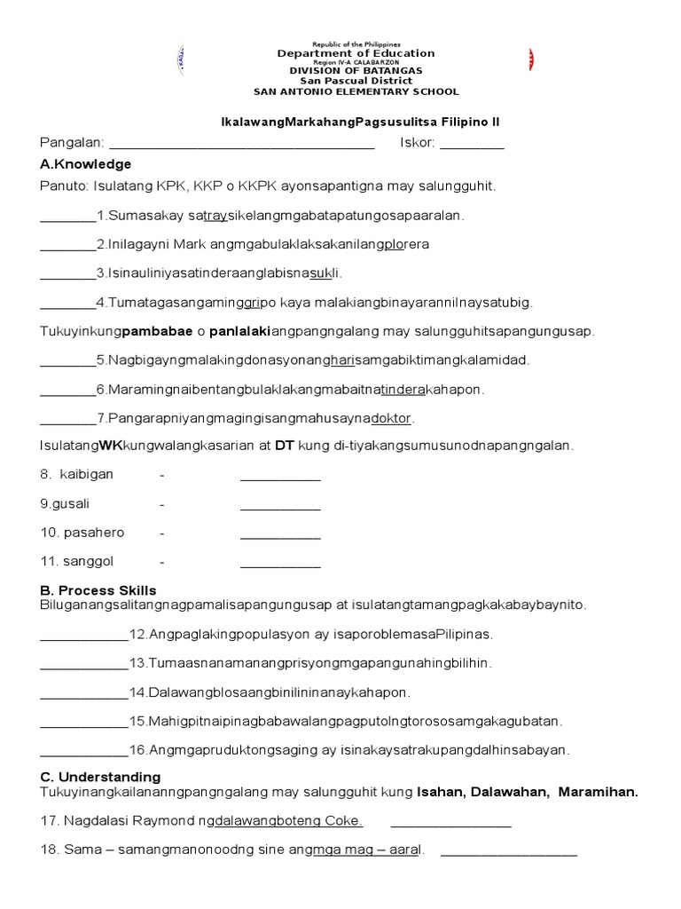 2nd Periodic Test Filipino | PDF