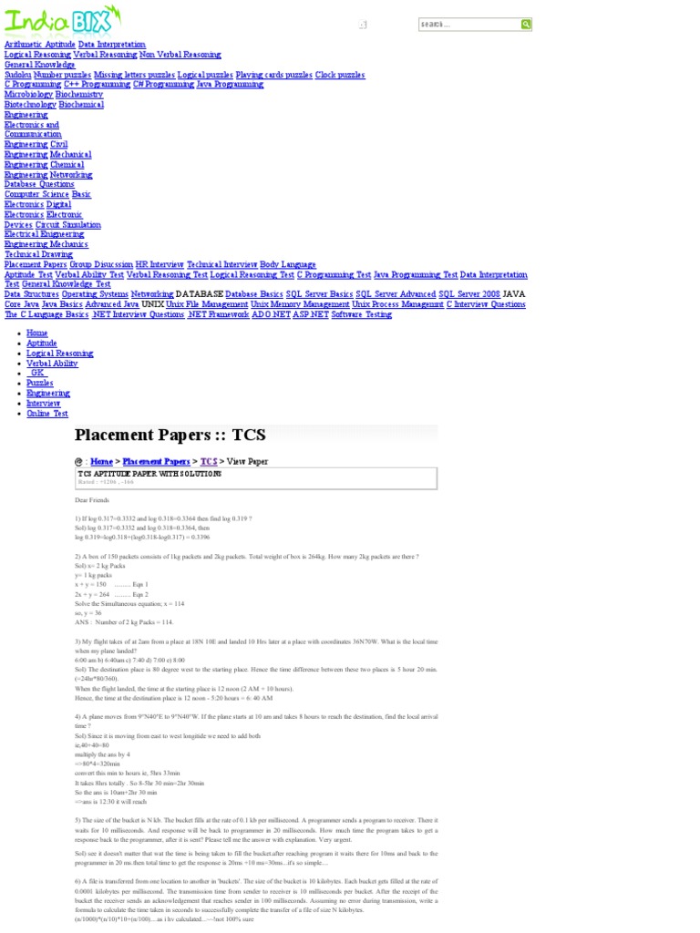 Tcs Placement Papers - Tcs Aptitude Paper With Solutions (Id-2608) | PDF | Array Data Structure ...