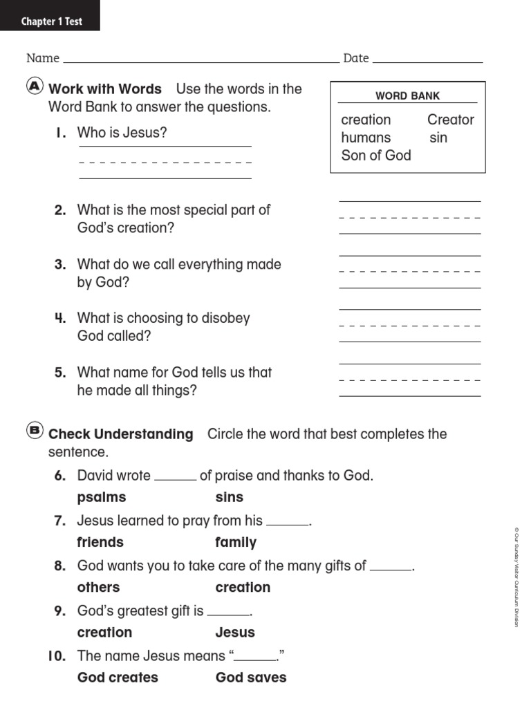 Religion Grade 2 Chapter Test | PDF | Mass (Liturgy) | Eucharist