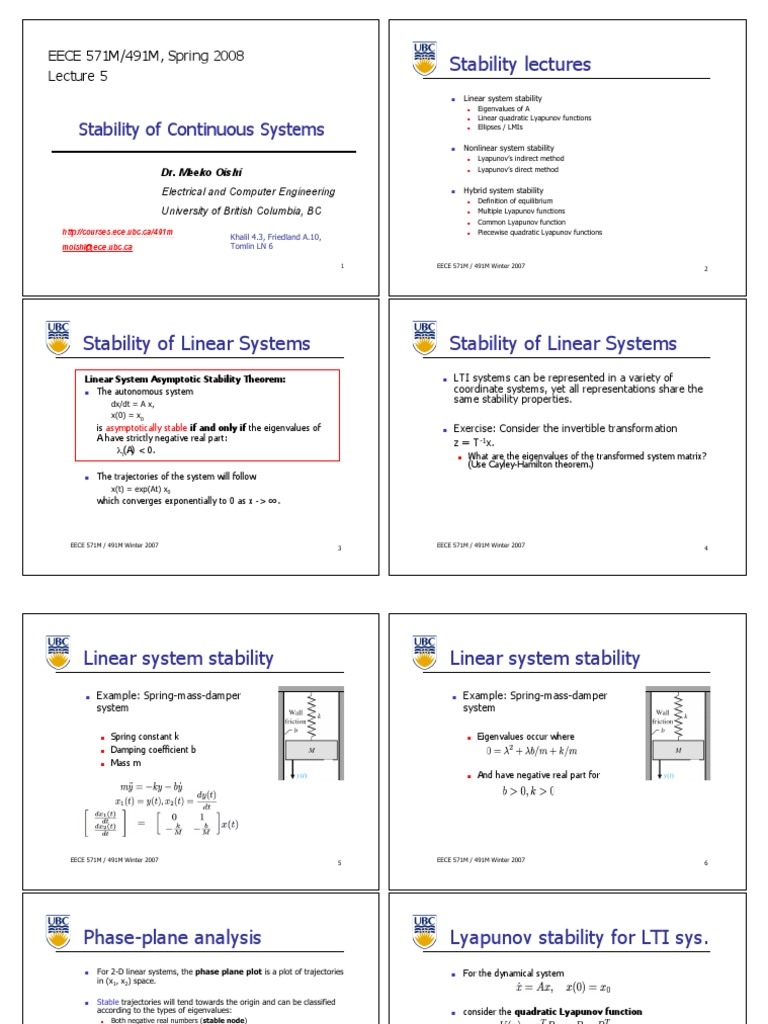 Lecture 05 | PDF | Stability Theory | Eigenvalues And Eigenvectors