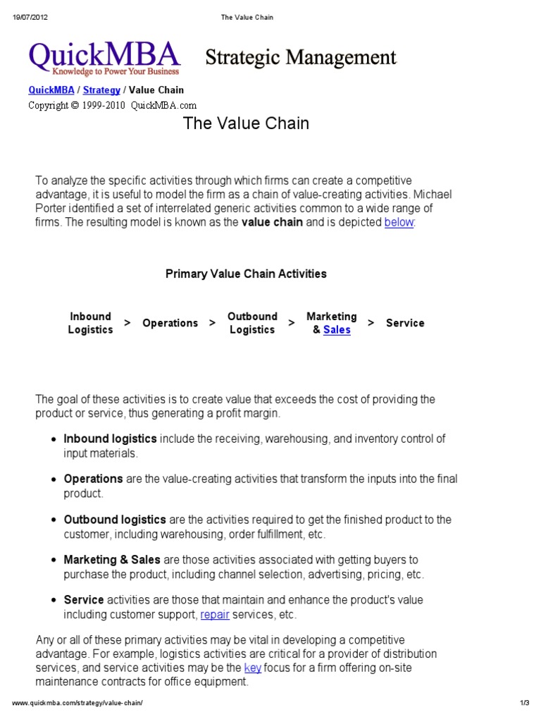 The Value Chain | PDF | Business | Finance & Money Management