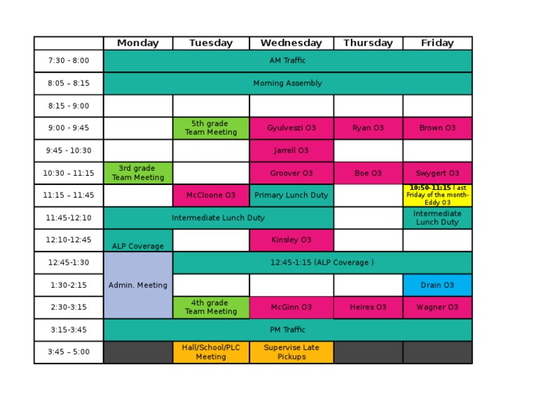 Weekly School Schedule Overview | PDF