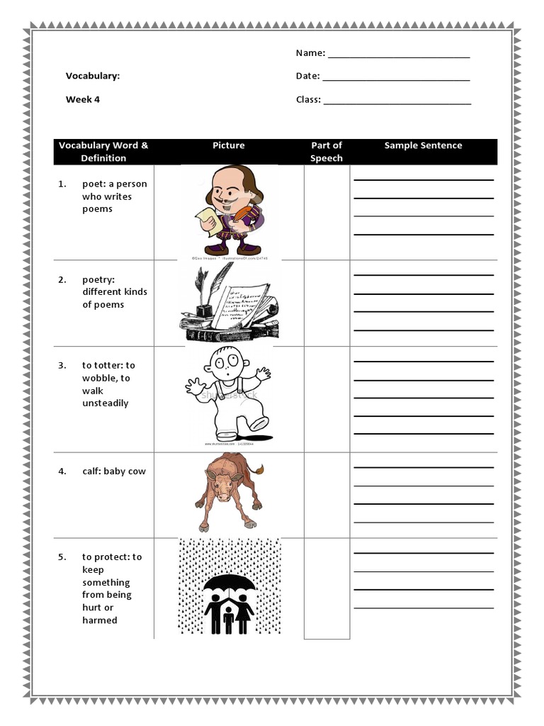 New Vocabulary Sheet | PDF