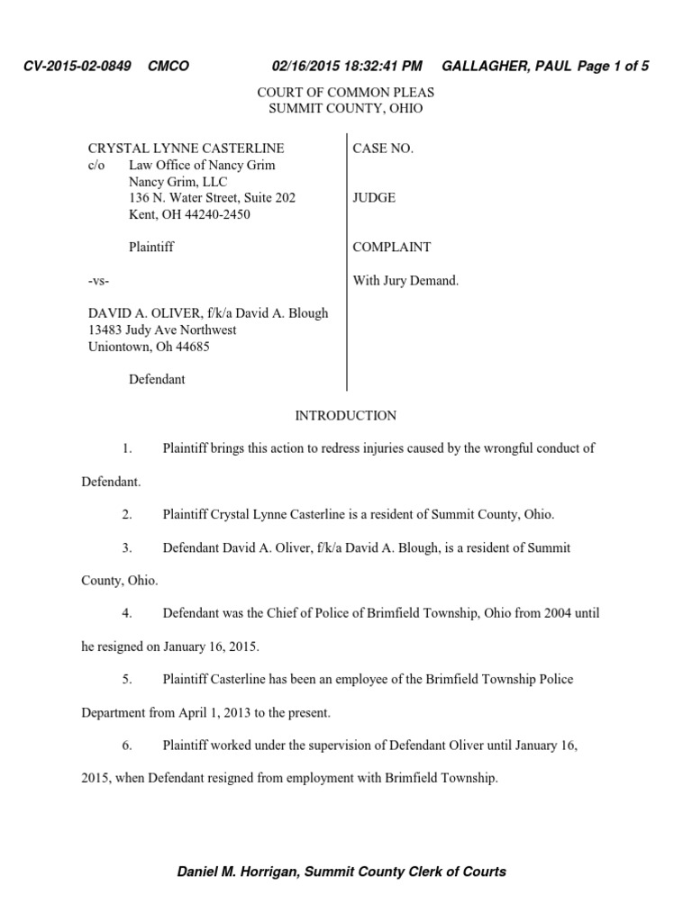 Crystal Casterline vs. David Oliver | PDF | Politics | Social Science