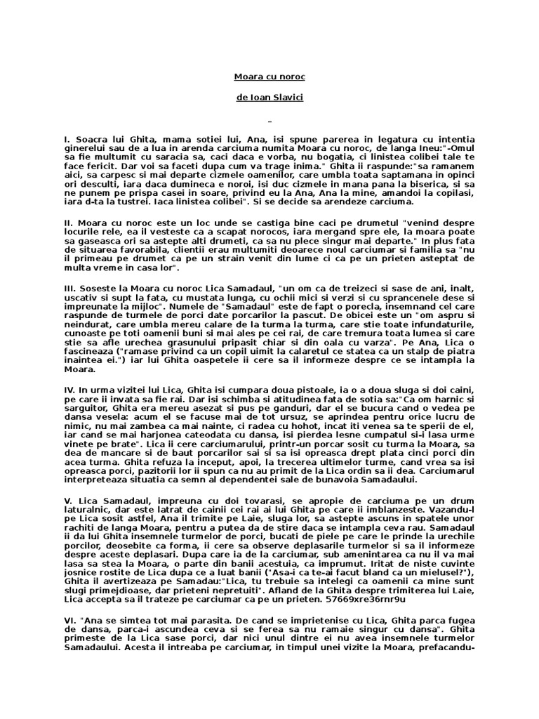 Moara Cu Noroc Rezumat | PDF