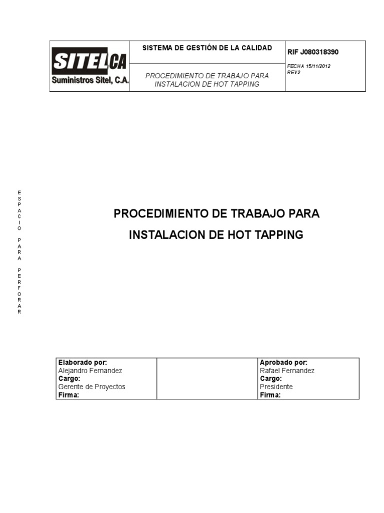 Procedimiento de Hot Tapping | PDF | Calidad (comercial) | Soldadura