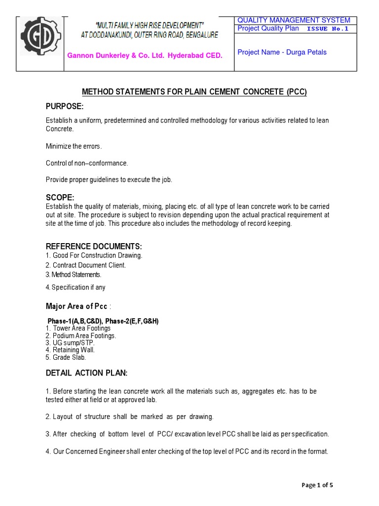 Method Statements For Plain Cement Concrete | PDF | Concrete | Economic ...