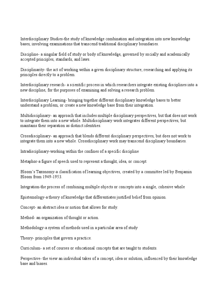 Interdisciplinary Studies Glossary | PDF | Discipline (Academia ...