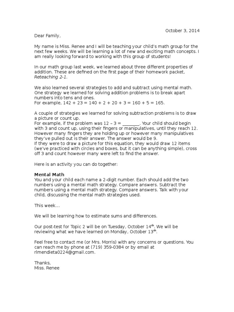 Math Learning Update from Miss Renee | PDF | Career & Growth