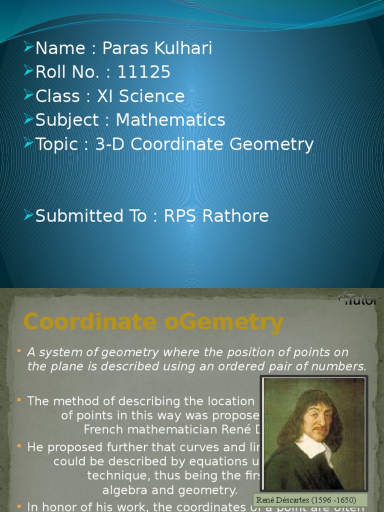 3D Coordinate Geometry | PDF | Cartesian Coordinate System | Geometry