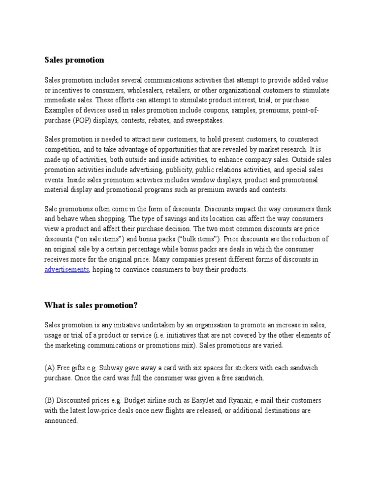 Sales Promotion | PDF | Promotion And Marketing Communications ...