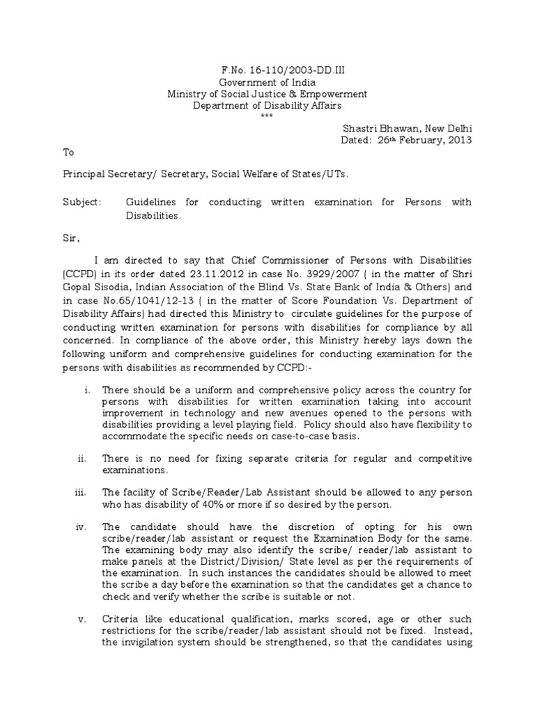 CCPD Letter Guide Written Exam Disabilities | PDF | Test (Assessment ...