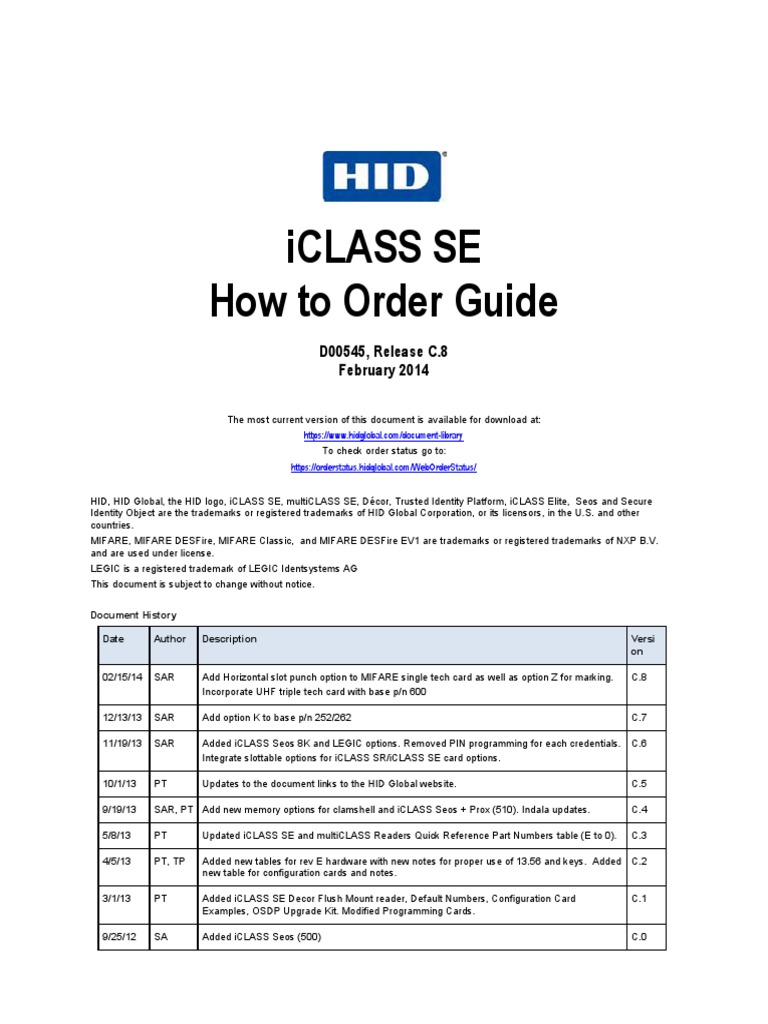 iCLASS SE How To Order Guide | PDF | Access Control | Bit
