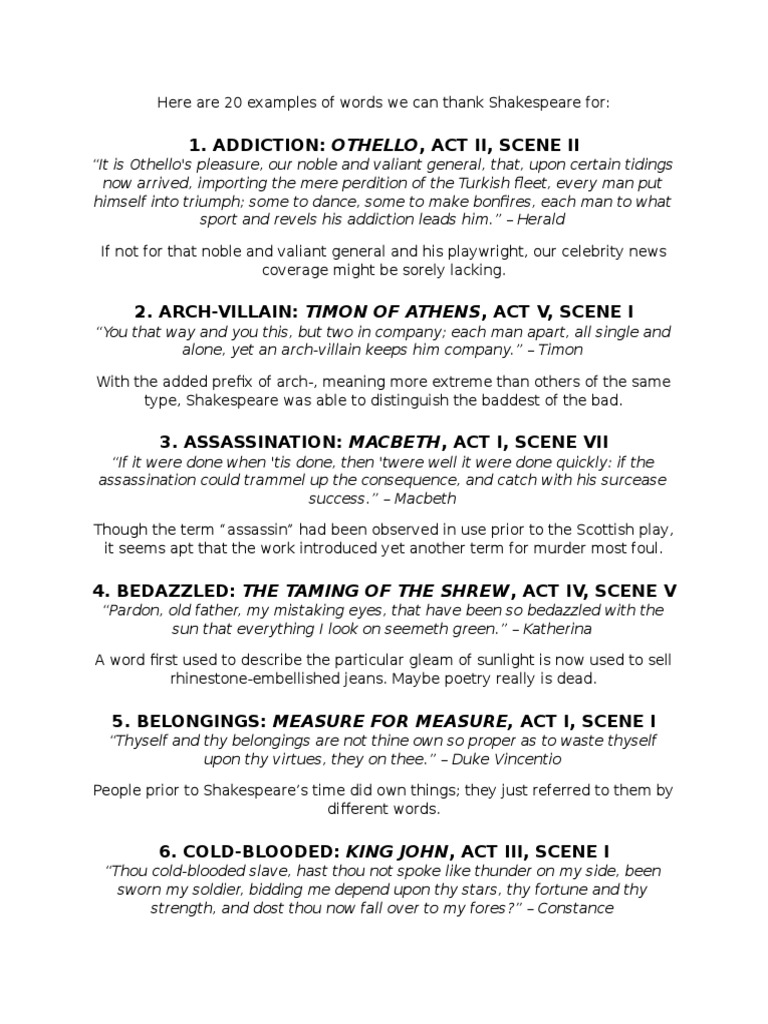 20 Words We Owe To William Shakespeare | PDF | William Shakespeare | Thou