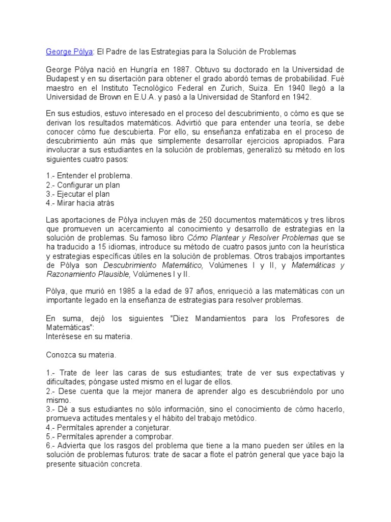 George Polya y Algoritmo Definición | PDF | Algoritmos | Método científico