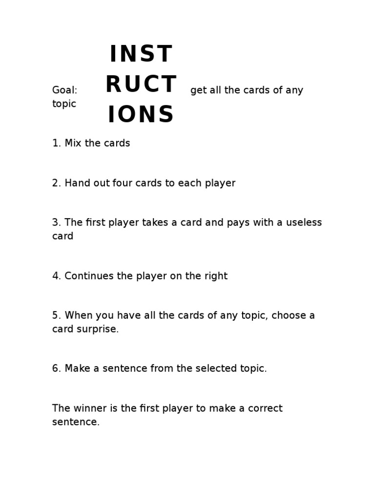 Card Game Instructions for Sentence Building | PDF