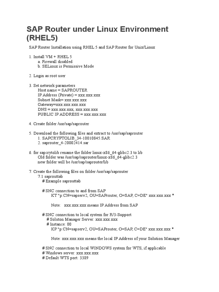 SAP Router Under Linux Environment RHEL5 | PDF | Port (Computer Networking) | Directory (Computing)