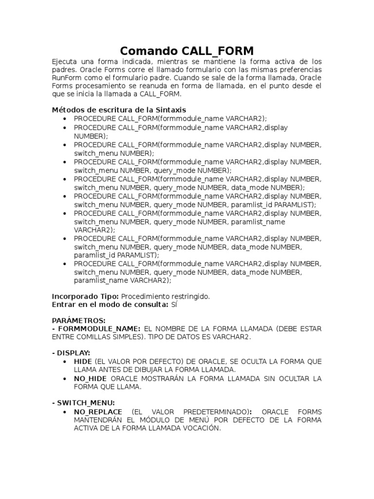 Comandos CALL - FORM - OPEN - FORM - NEW - FORM | PDF