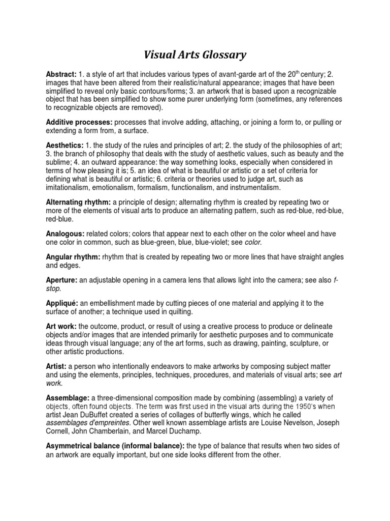 Visual Arts Glossary | PDF | Composition (Visual Arts) | Drawing