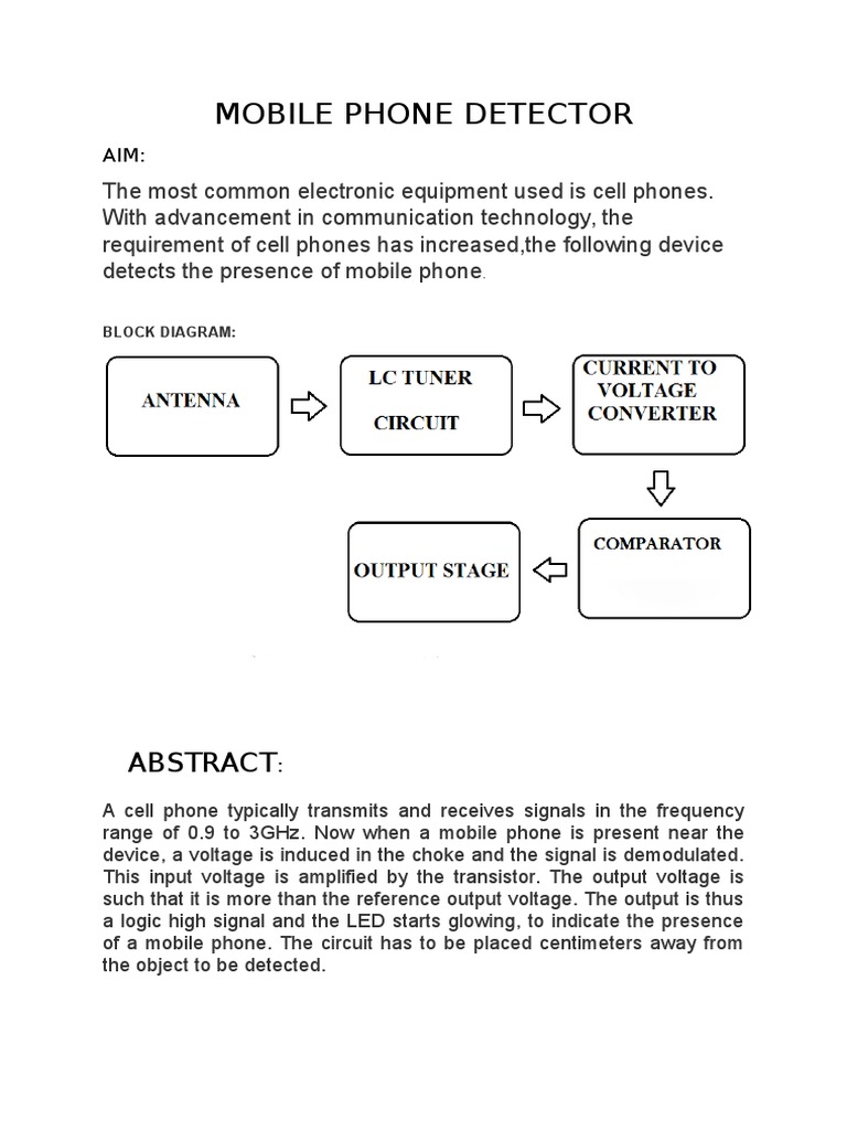Mobile Phone Detector: Block Diagram | PDF