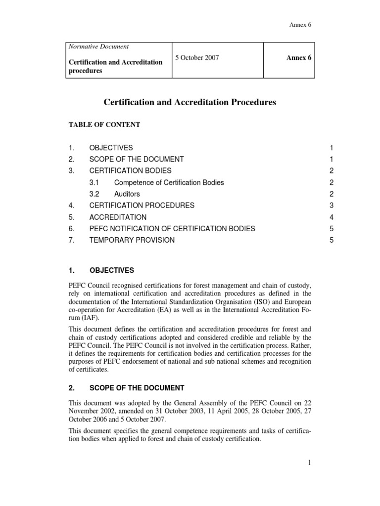 Annex 6 - Certification and Accreditation Procedures | PDF | Audit ...