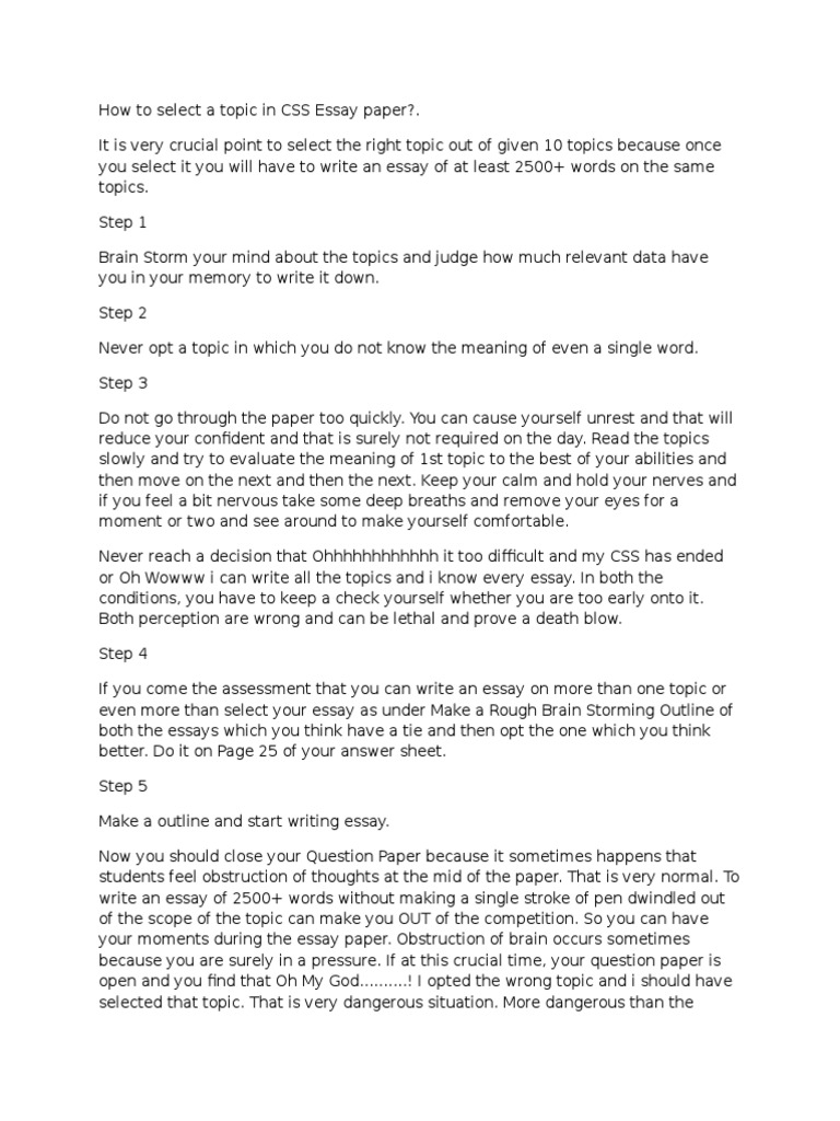 How To Select A Topic in CSS Essay Paper | PDF | Essays | Argument